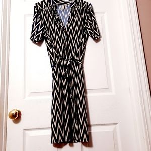 Tacera | Dresses | Tacera Navy Blue Tan Belted Chevron Dress V Neck ...